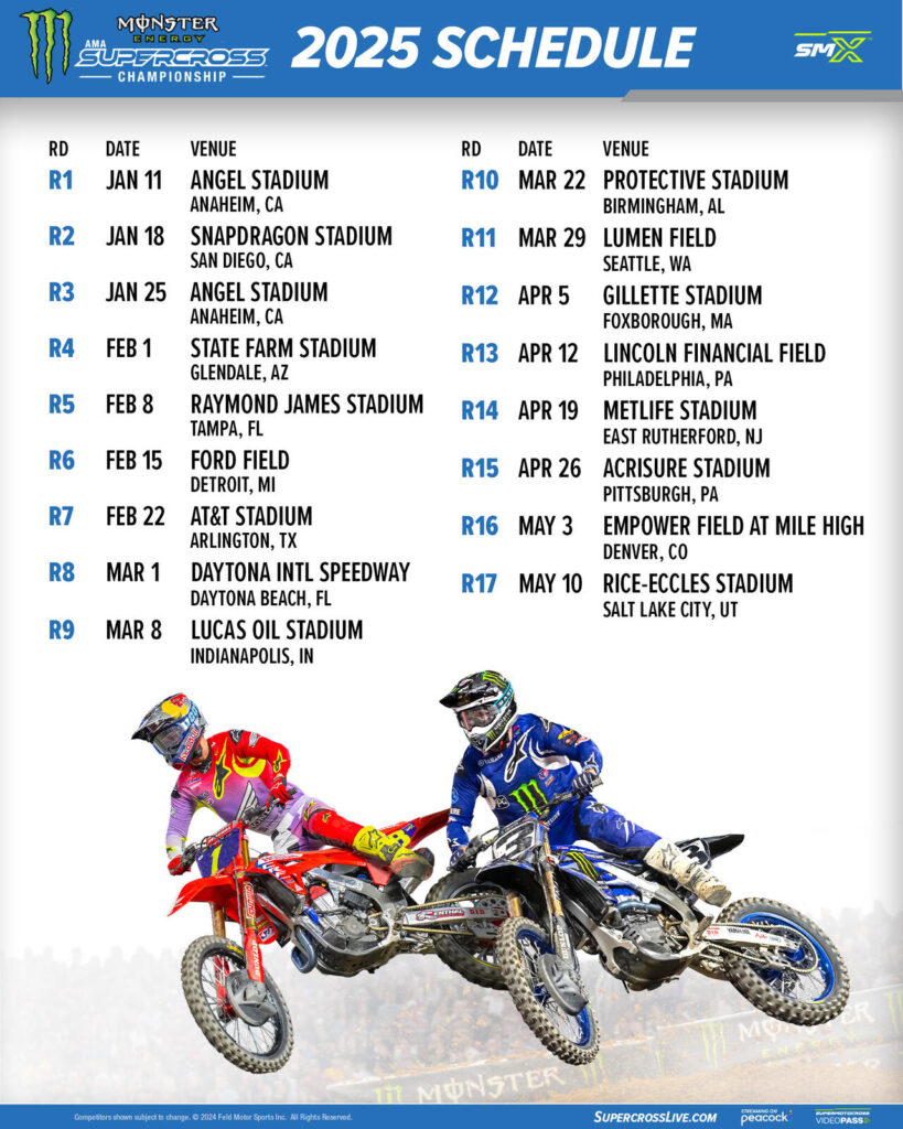 2025 SuperMotocross Regular Season Schedule Announced - MX Vice